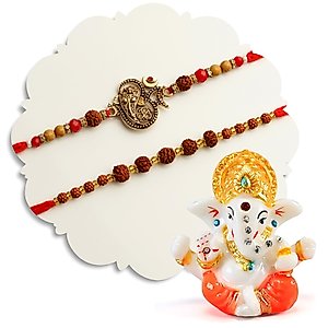TIED RIBBONS Rakhi for Brother with Gift Set | Bhai Rakhi Set for Brother | Ganesha Statue | Mini Card | Roli Tika - Raksha bandhan Rakhi Bracelet for Brother Rakhi Thread | Rakhi Set for 2
