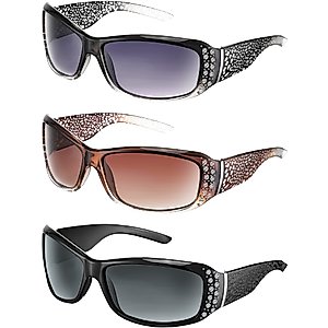 3 Pairs Rhinestone Sunglasses Women Retro Wrap Around Sunglasses Crystal Oversized Bling Glasses Vintage Sunglasses Women Men for Driving Fishing Shopping