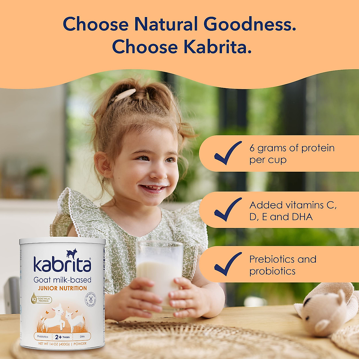 Kabrita Junior Goat Milk Powder for Kids - Easy to Digest Powdered Goat Milk Ages 2-7 - Immunity Boosting Containing Vitamin C, D, E, Protein & Calcium - Non-GMO Gentle on Sensitive Tummies - 14Oz