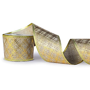 Gold Ribbon Wired Christmas Tree Ribbon 2.5 Inch Burlap Ribbons Xmas 6 Rolls 36 Yards Metallic Glitter Crafts Decorating Gift Wrapping Bows Gift Wrap Bow Trees Topper Wreath Indoor/Outdoor