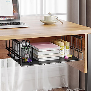 1Easylife Under Desk Storage Mesh Drawer Shelf, Self-Adhesive Pull Out Metal Tray Basket, No Drill Sliding Basket for Cable, Extension Cords, Home, Office, Workspace, Cabinet, Black