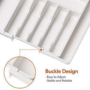 Lifewit Silverware Drawer Organizer, Expandable Utensil Tray for Kitchen, BPA Free Flatware and Cutlery Holder, Adjustable Plastic Storage for Spoons Forks Knives, Large, White