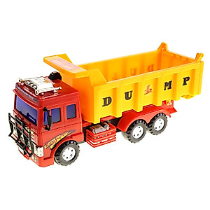 PowerTRC 15" Push & Go Dump Truck Toy | Realistic Friction Powered Dump Construction Truck for Kids Ages 3 Up