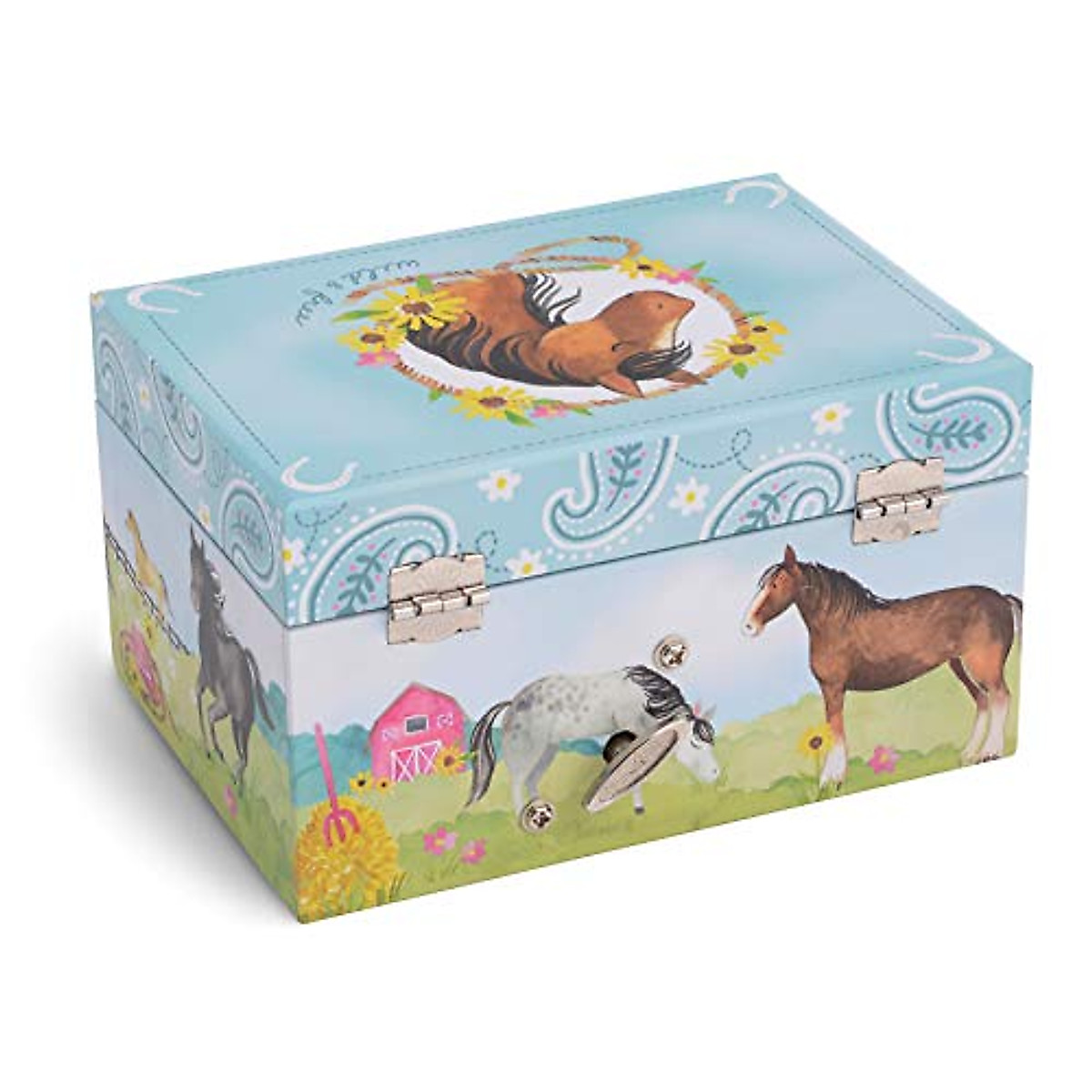 Jewelkeeper Girl's Musical Jewelry Storage Box with Spinning Horse, Barn Design, Home on The Range Tune