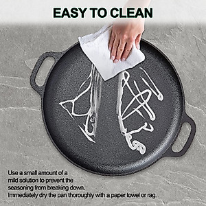 KAVSI Cast Iron Pan, Pizza Pan with Dual Handle, Baking Pan, Cast Iron Skillets for Cooktop, Oven, BBQ-12 Inch Pizza Cooker with 7 Pcs Accessories