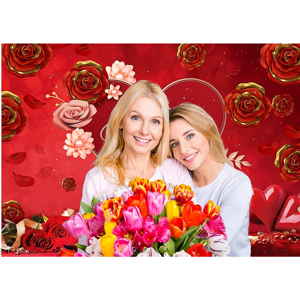 CHAIYA 8x6ft Valentine's Day Photography Backdrop Red Love Heart Romantic Red Rose Flowers Bokeh Valentine's Day Wedding Bridal Shower Party Decor Banner CY-199