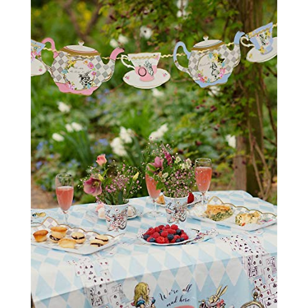 Talking Tables Truly Alice Hanging Teapot Bunting (13 Ft.) for a Tea Party, Multicolor