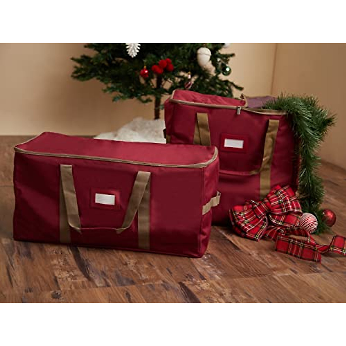 Covermates Keepsakes Treasurekeeper Storage Bag - Carrying Handles, ID Window - Holiday Storage-Red Snowflake