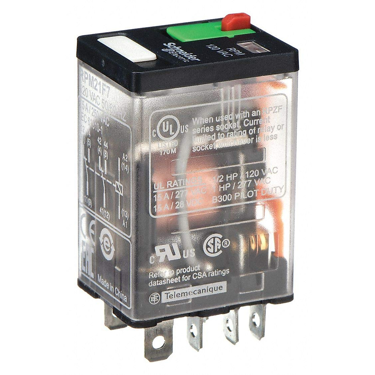 Schneider Electric 120VAC, 8-Pin Square Base General Purpose General Purpose Relay; AC Contact Rating: 15A @ 277V
