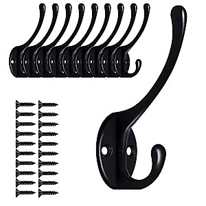 10 Pack Black Wall Hooks for Hanging, Metal Coat Hooks Wall Mounted Cubicle Accessories, Retro Double Hooks Heavy Duty Door Hanger for Towel, Hat, Key, Closet, Bag