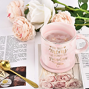 The Best Moms Get Promoted to Grandma Mug, Mother's Day Gifts for Grandma, Best Grandma Gift from Grandson Granddaughter, Funny Coffee Mug for Grandma, Grandma Mugs 12Oz with Box and Spoon Coaster