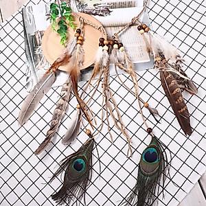 Jstyle Jewelry Set for Women, Feather Headdress Dangle Earrings Leather Suede Choker Necklace Bracelet Hippie Bohemian Retro Jewelry A