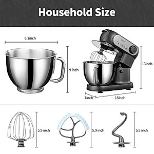 Stand Mixer, 6 QT 600W Tilt-Head Dough Mixer, 6+P speed Mixers Kitchen Electric Stand Mixer with Stainless Steel Bowl, Dishwasher-Safe Dough Hook, Flat Beater, Wire Whisk, Splash Guard, Black