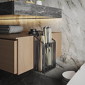 NiHome Hot Hair Tool Holder Basket, Versatile Storage for Curling Irons and Heat Tools with Suction Cup and Hook Installation, Sturdy Iron Multifunctional Use for Bathroom Countertop Organization