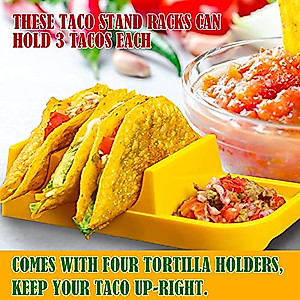 Taco Holder Stand, Taco Bar serving set 4 Plastic Burritos Nachos Tortilla Holders Stackable Taco plates for Party, Taco Night