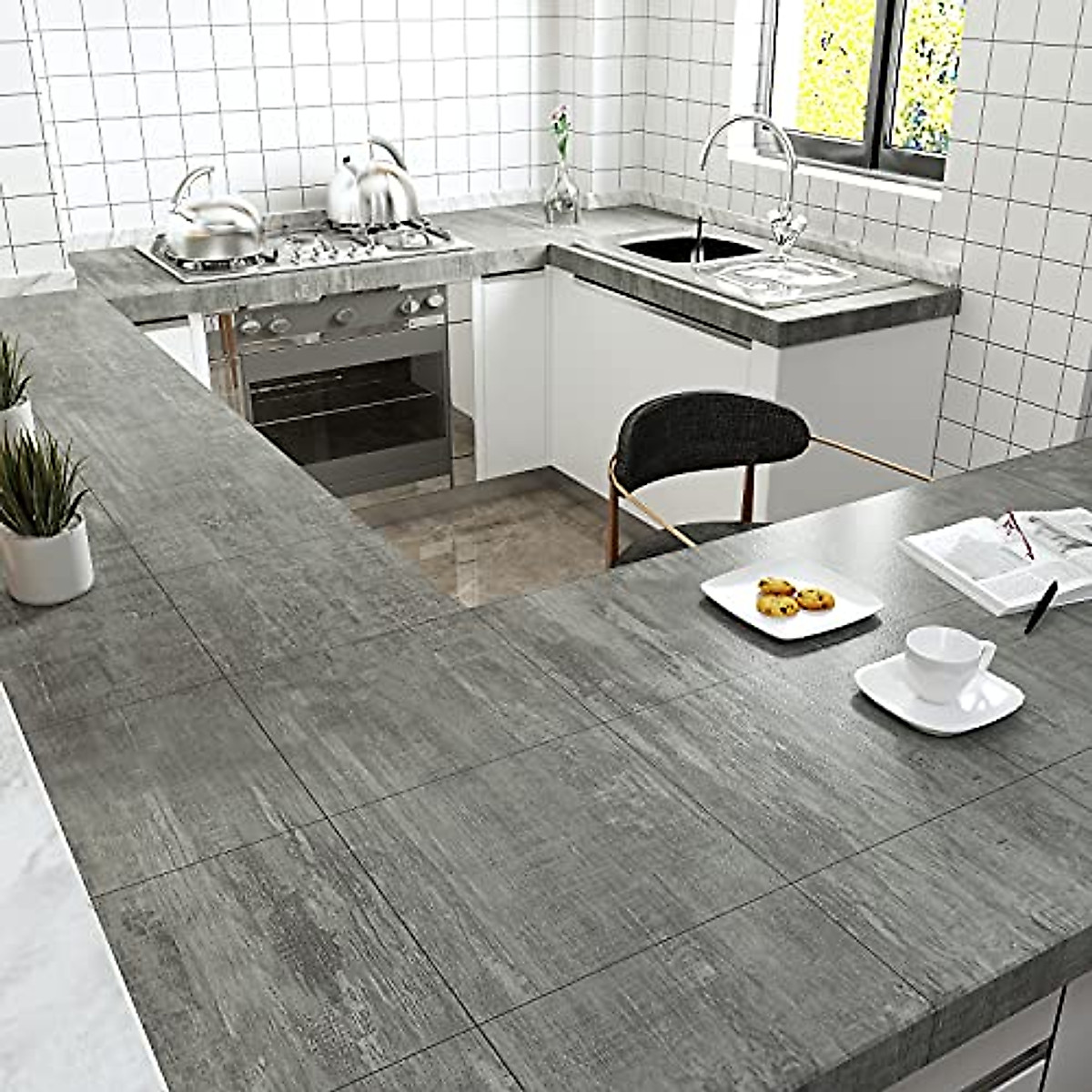 VEELIKE 12''x12'' Peel and Stick Wood Look Vinyl Tiles - 24 Pack, Waterproof, Self Adhesive, Removable, Distressed, Suitable for Floor, Bathroom, Bedroom, Kitchen