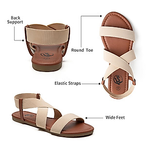 Trary Flat Sandals - Open Toe Cute Elastic Sandals for Women Beige White 105