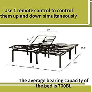 MICOUD Adjustable Bed Frame, Zero Gravity, Wireless Remote Control, 705 lb. Quick Assembly, Black