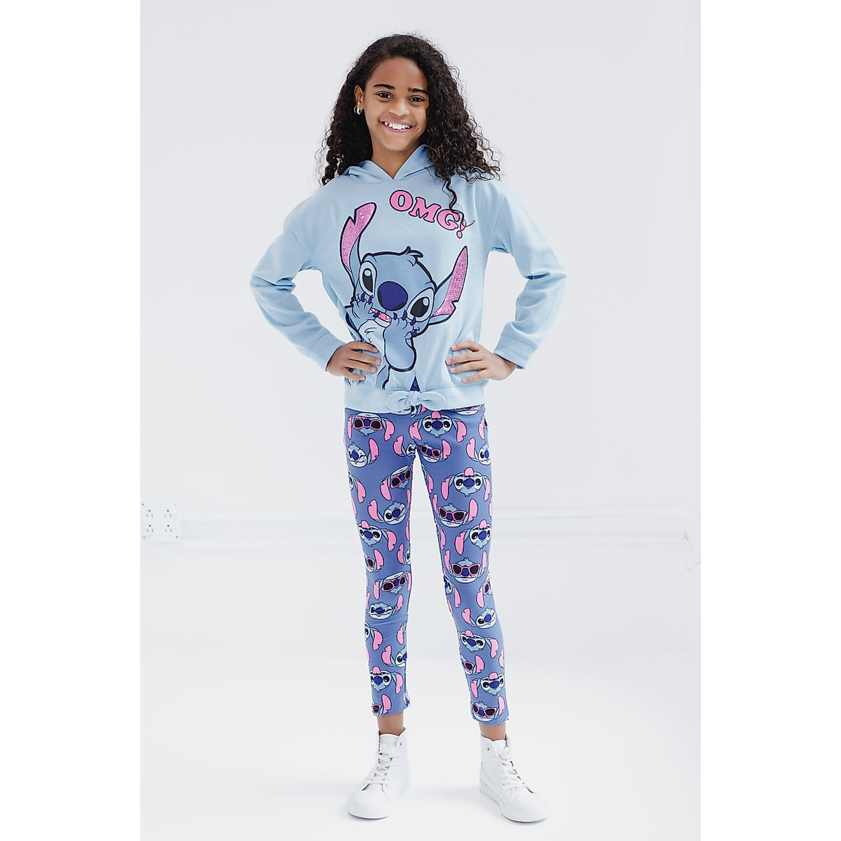 Disney Lilo & Stitch Little Girls Pullover FleeceHoodie and Leggings Outfit Set Blue 7-8