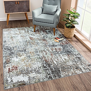 Bloom Rugs Washable Non-Slip 9' x 12' Rug - Gray/Red/Brown Modern Abstract Area Rug for Living Room, Bedroom, Dining Room, and Kitchen - Exact Size: 9' x 12'
