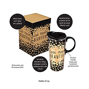 Cypress Home Good Morning Beautiful 17 Oz Ceramic Travel Coffee Mug