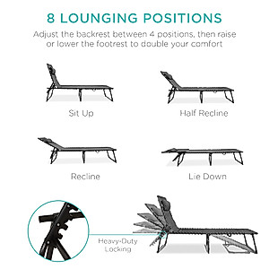 Best Choice Products Patio Chaise Lounge Chair, Outdoor Portable Folding in-Pool Recliner for Lawn, Backyard, Beach w/ 8 Adjustable Positions, Carrying Handles, 300lb Weight Capacity - Gray