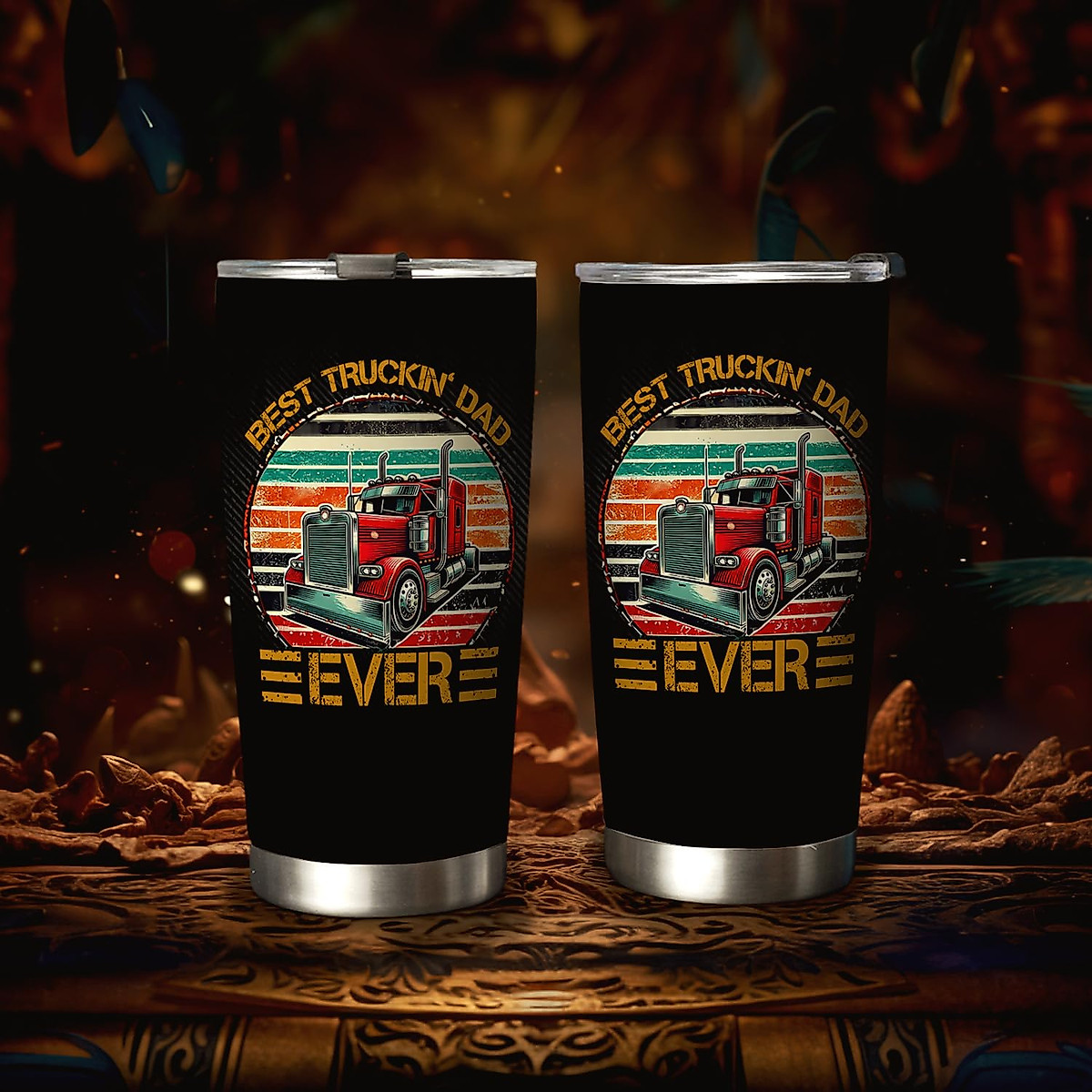 20oz Best Trucking Dad Tumbler, Truck, Trucker Gifts for Dad, Parent, Grandpa, Father Gifts, Coffee Thermos for Men, Stainless Steel Double Wall Vacuum Insulated Coffee Mug, Travel Cup with Lid