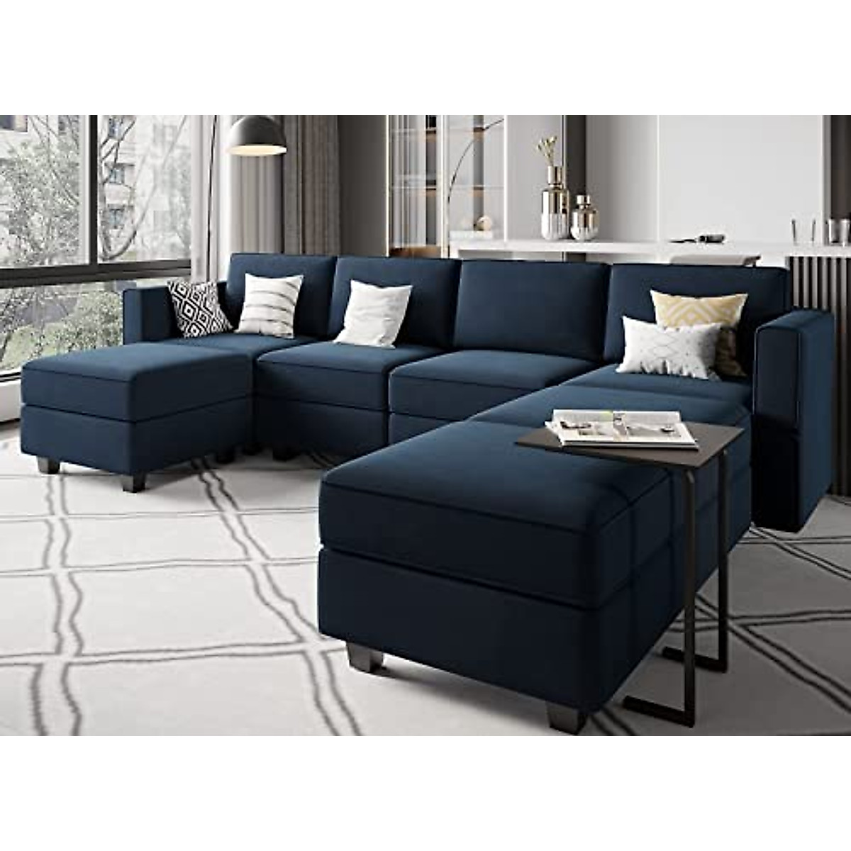 Belffin Modular Sectional Sofa U Shaped Sectional Couch with Reversible Chaises Velvet Modular Sofa with Storage Seat Blue