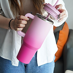 Konokyo 30 oz Tumbler with Handle and 2 Straws,2 in 1 Lid Insulated Water Bottle Stainless Steel Travel Coffee Mug,Cherry Blossoms