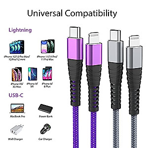USB C to Lightning Cable（2pack 10ft）-Oliomp (Apple MFi Certified) iPhone Charger Nylon Braided Lightning Cables for iPhone 13/13ProMax/13Mini/12/11 Pro Max/XS/XR/X/8/7/6S/6Plus/5S（Purple and Gray）
