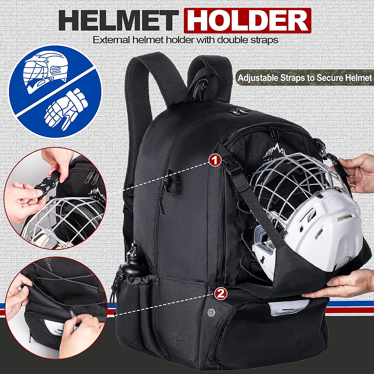 GoHimal Lacrosse Bag Extra Large Lacrosse Backpack with Tow Stick Holder (Black)