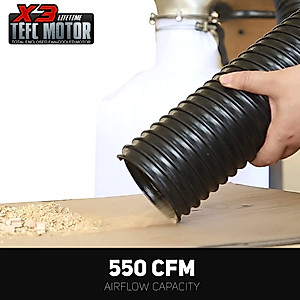 BUCKTOOL 1HP 6.5AMP Wall-mount Dust Collector with Remote Control and 2-micron Dust Filter Bag 550CFM Air Flow DC30A-1