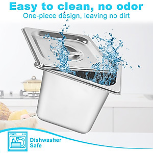 6 Pack Stainless Steam Hotel Pans 1/6 Size 6 Inch Deep With Lids, Anti-Jam Hotel Pans, Chafing Steam Table Pans for Hotel Restaurant Buffet Party Supplies