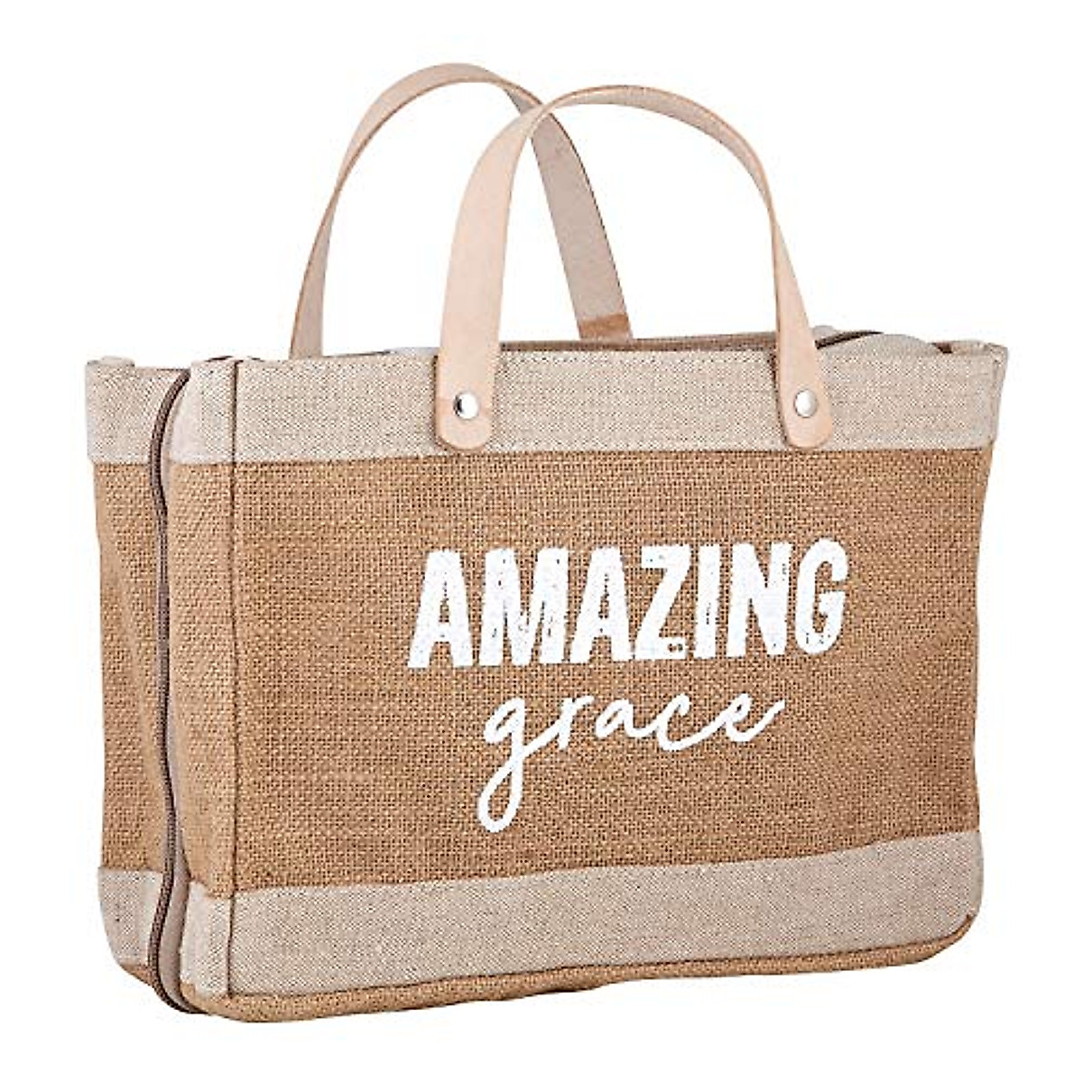 Creative Brands G1338 Faithworks - Farmers Market Jute & Canvas Tote-Style Bible Cover, 11 x 8-Inch, Amazing Grace