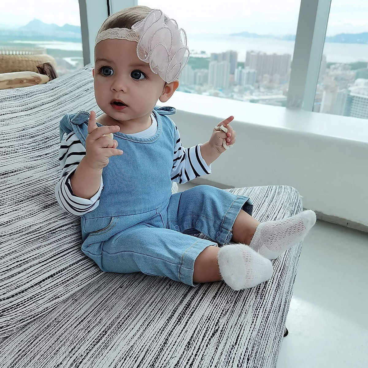 Newborn Baby Girl Clothes Infant Baby Fall Outfits Long Sleeve Stripe Shirt Denim Jumpsuit Romper Jean Overalls Baby Clothes 0-3 Months Unisex