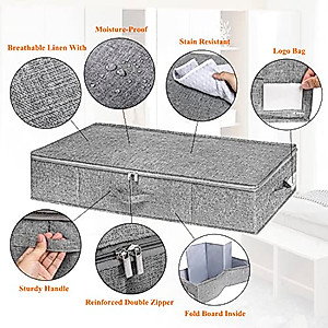 Under Bed Storage, 2 Pack Underbed Storage Container Bags With Lid, Foldable Sturdy Clothes Storage Drawer Organizer W/ 3 Handles, Ultra Thick Fabric Blanket Shoe Storage Box, 30x15x6.7inch, Grey