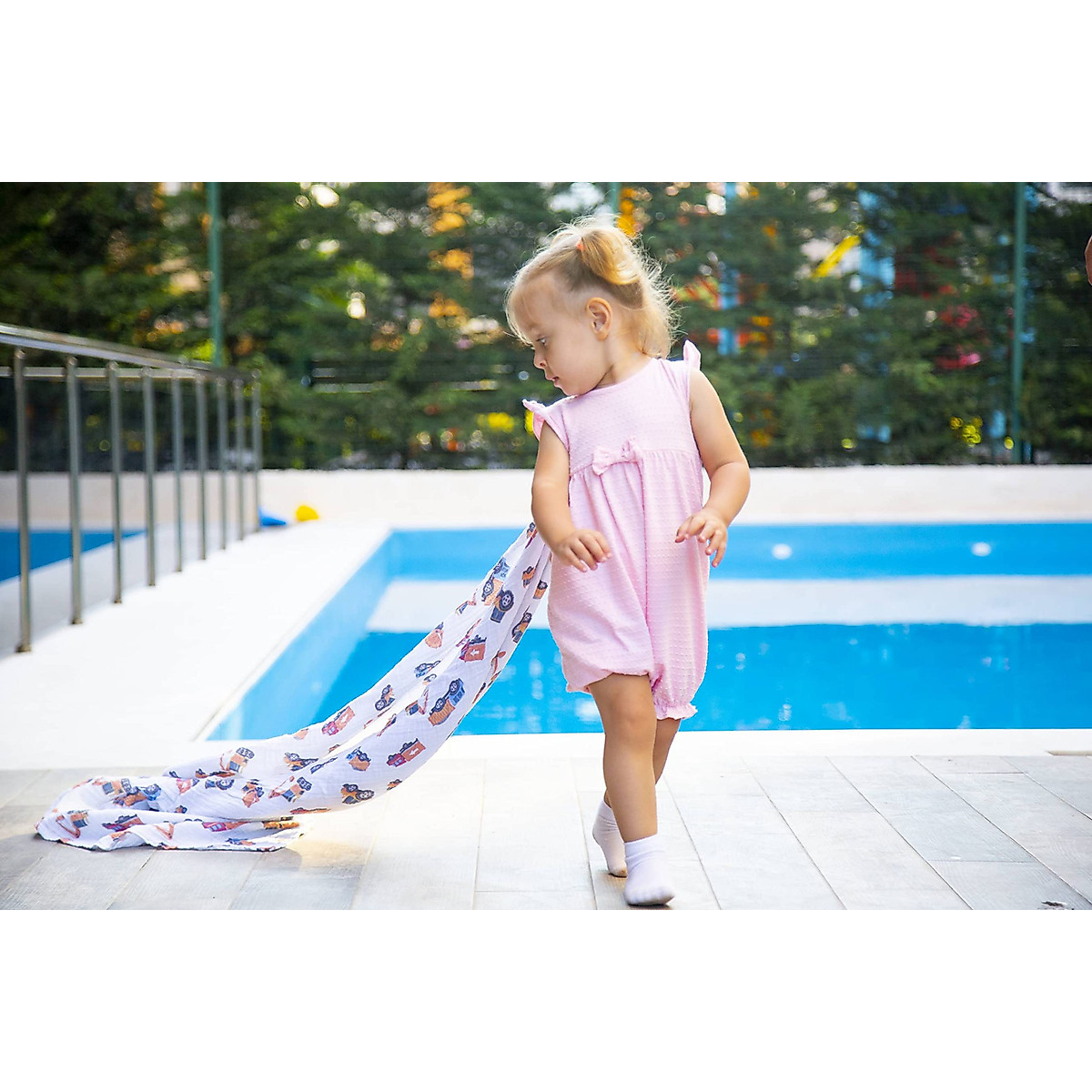 Ella Bonna Muslin Swaddle Blankets Construction Trucks Printed, Muslin Blanket, 100% Organic Cotton, Premium, Large, Lightweight/Oversized (47" x 47")