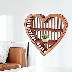 Uonlytech Decorate Decor Wooden Heart Display Shelf Heart Shelf for Hanging Wall Heart Shape Shelf Heart Shape Display Shelf Wood Heart Display Shelf Wall Heart Shelf Heart-Shaped Frame