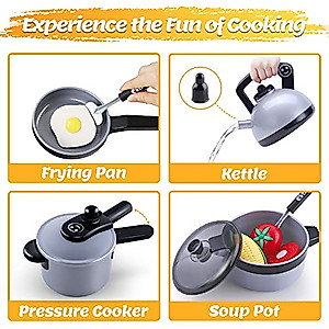 iPlay, iLearn Kids Kitchen Toy Accessories, Toddler Cooking Playset, Pretend Pots Pans Set, Fake Cookware Appliance Cutting Play Food, Utensils, Birthday Gift for 3 4 5 Years Old Girls Boys Baby Child