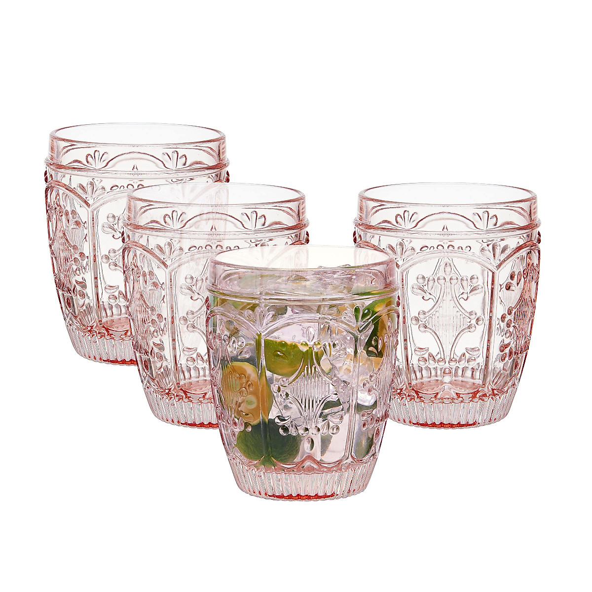 Fitz and Floyd Trestle Rocks Double Old Fashioned, Set of 4, Blush