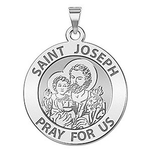 PicturesOnGold.com Saint Joseph Round Religious Medal EXCLUSIVE - Sterling Silver - 2/3 x 2/3 Inch