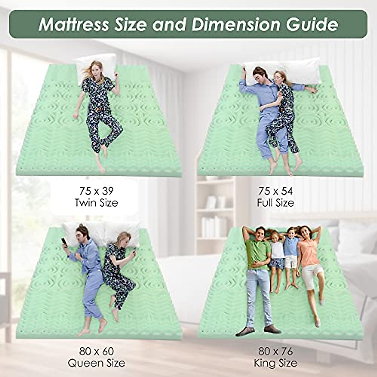 Giantex 3 Inch Mattress Topper, Mattress Pad for All-Night Comfy, 5-Zone Bed Topper, Pressure Relief Mattress, Dorm Foam Topper (Full)