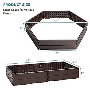 Giantex Planter Raised Bed, Hexagon Garden Bed for Vegetable Flower Succulents Fruits, 8 Inch Deep, Weather Resistant Outdoor Rectangular Gardening Bed Lawn Yard, Easy Assembly, Brown