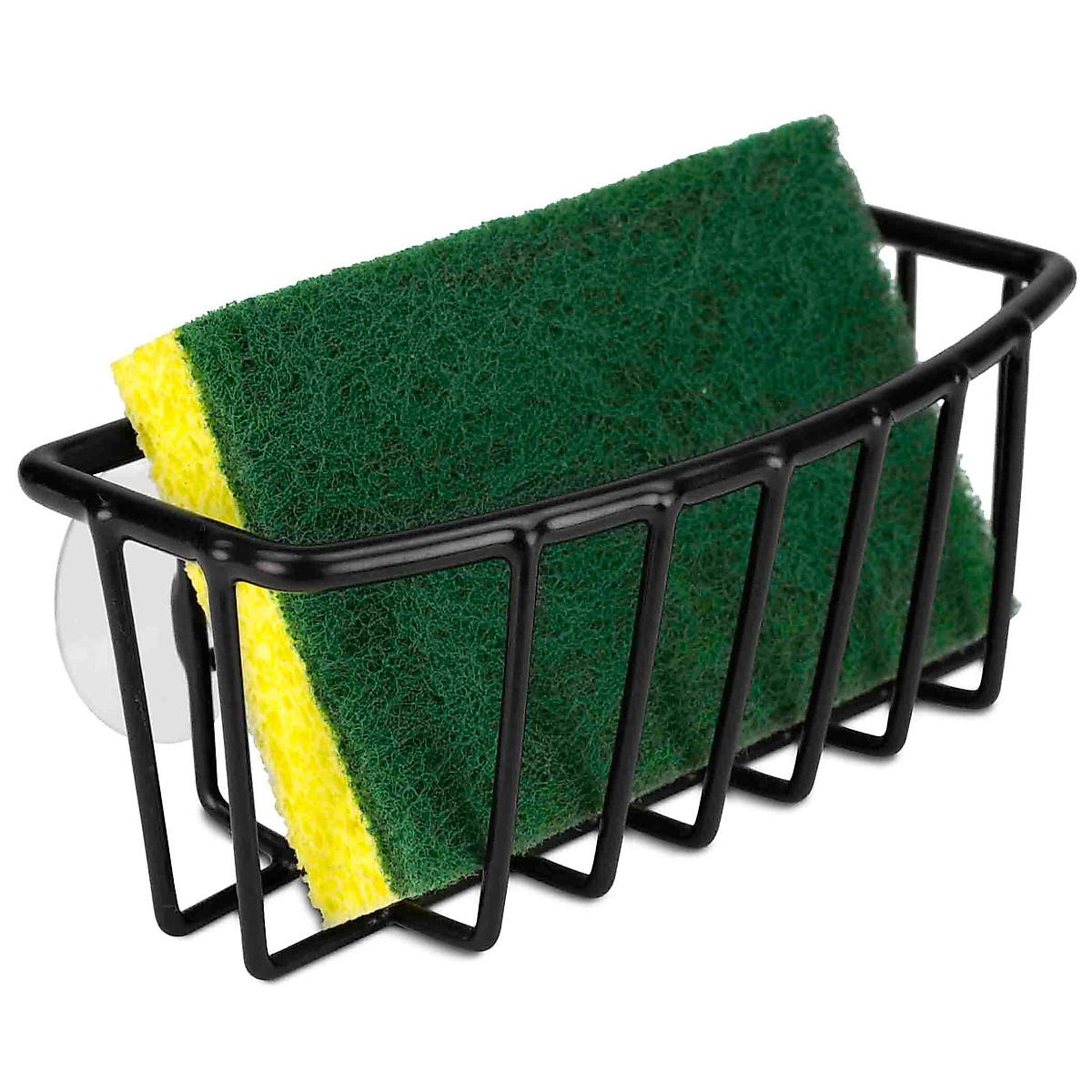 JOEY'Z Stainless Steel Organizer Dish Sponge Holder/Basket with Large Suction Cups Rust Resistant - Black Vinyl Coated