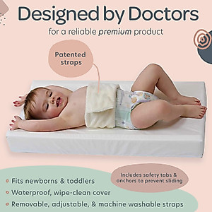 PooPoose Baby Changing Pad with Secure Strap 32" x 16", Changing Diaper Mat for Table Dresser Change Station Soft, White