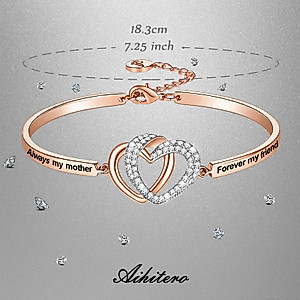 Aihitero Christmas Mom Gift, Engraved ‘Always My Mother Forever My Friend’ Interlocking Hearts Bangle Bracelet, Rose Gold Women Jewelry, Mama Mum Birthday Valentines Xmas Presents from Son Daughter