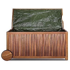 cucunu® Outdoor Storage Box 65 Gallon | 24x36x24 Inches Large Wooden Portable Deck Box & Outdoor Container for Patio Garden Pool Yard & Accessories