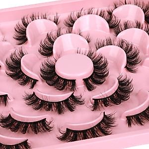 wiwoseo False Eyelashes Russian Strip Lashes Natural Wispy Fluffy 3D Effect D Curly Faux Mink Lashes Pack 16MM Crossing Fake Eyelashes 10 Pairs