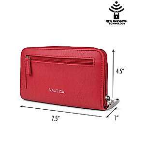 Nautica Be Shore Womens Wallet RFID Blocking Zip Around Clutch (Fuego Red)