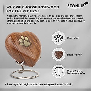 STONLIF Pet Memorial Wood Urns for Dog or Cat Ashes,Small 3 Cubic Inches Wooden Urns Heart Shape Paws Design Urn for Ashes for Dogs, Pet Urns for Cats, Loss Pet Memorial Remembrance Gift - Pattern 1